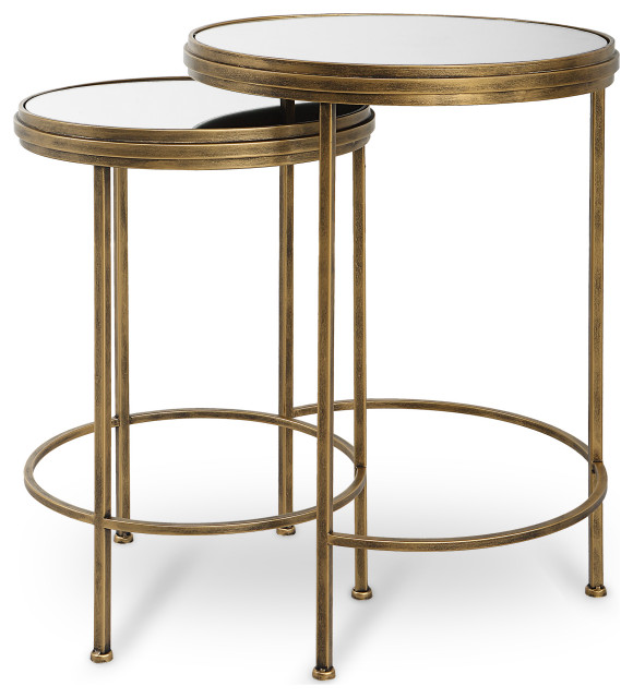Contemporary 17875" x 24" Iron Glass Brushed Gold Nesting Tables, 17.9-in W x 17.88-in D x 24.1 ...