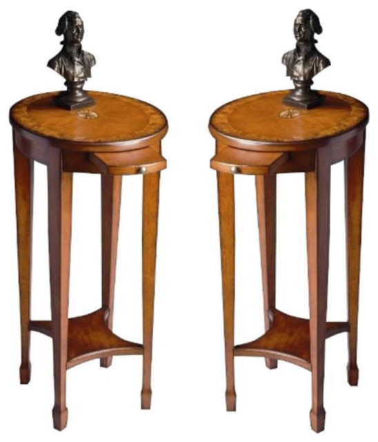 Home Square Traditional Round Accent Table in Olive Ash Burl - Set of 2 ...