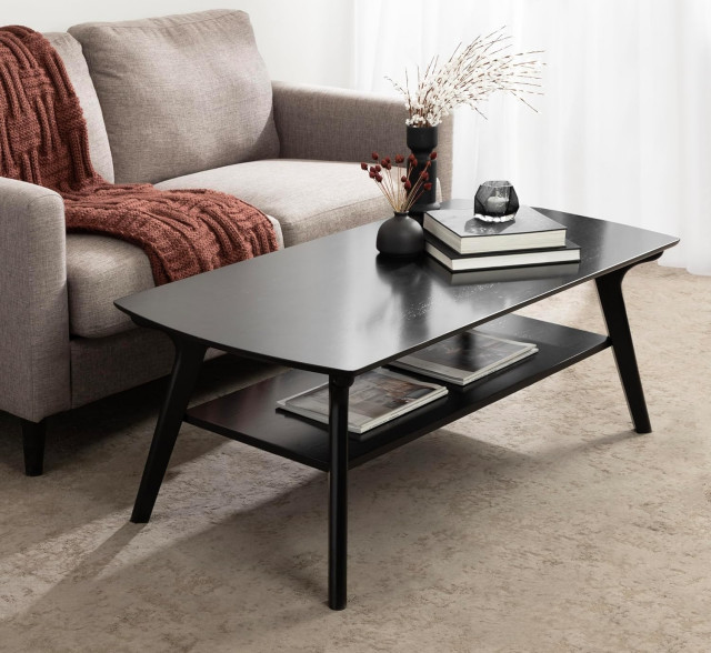 Retro Coffee Table, Angled Legs With Lower Open Shelf for Extra Storage ...