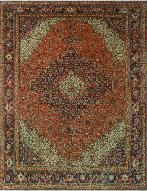 Fine Vintage Distressed Alita Rust Rug, 8'10 x 11'0 - Mediterranean ...