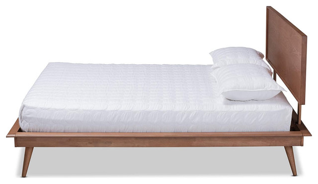 Elegant Queen Platform Bed with Angled Legs & Slatted Panel Headboard ...