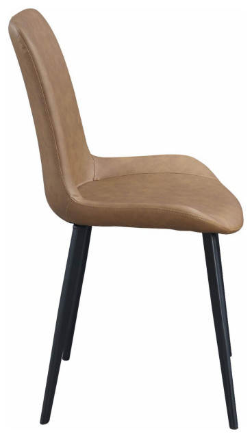 Set of 2 Dining Chair, Angled Black Legs With Armless Faux Leather Seat ...