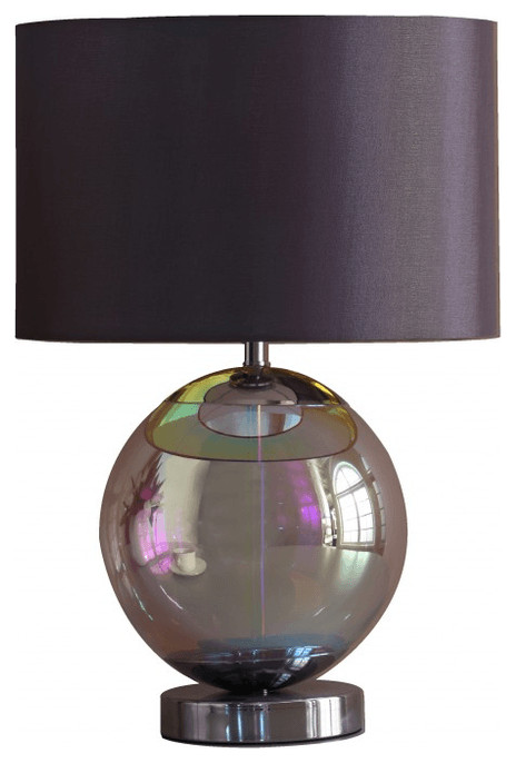 19" Iridescent Glass Globe Table Lamp With Gray Classic Drum Shade ...