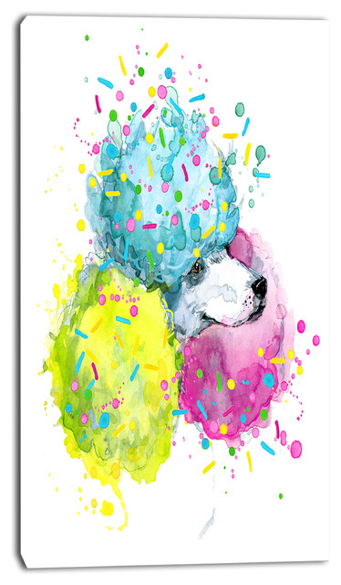 Cute White Dog with Color Spheres, Contemporary Animal Art Canvas, 16 ...