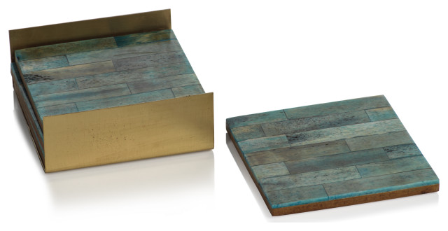 Zel 4-Piece Set Coasters on Metal Tray - Contemporary - Coasters - by ...