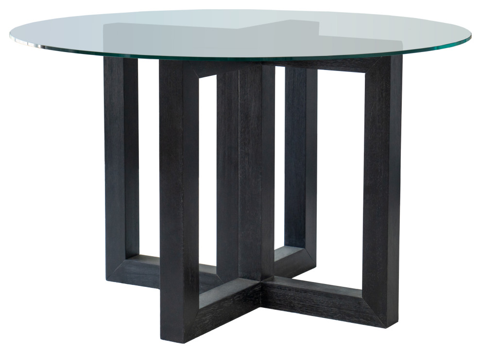 Compass Glass Top Dining Table with Wood Base, Black - Transitional ...