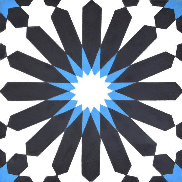 8"x8" Alhambra Handmade Cement Tile, Black/Blue, Set of 12 ...