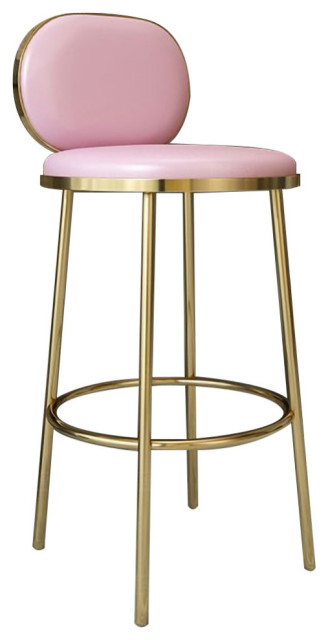Modern Height Bar Stool With Back Pink Faux Leather Upholstery Round ...