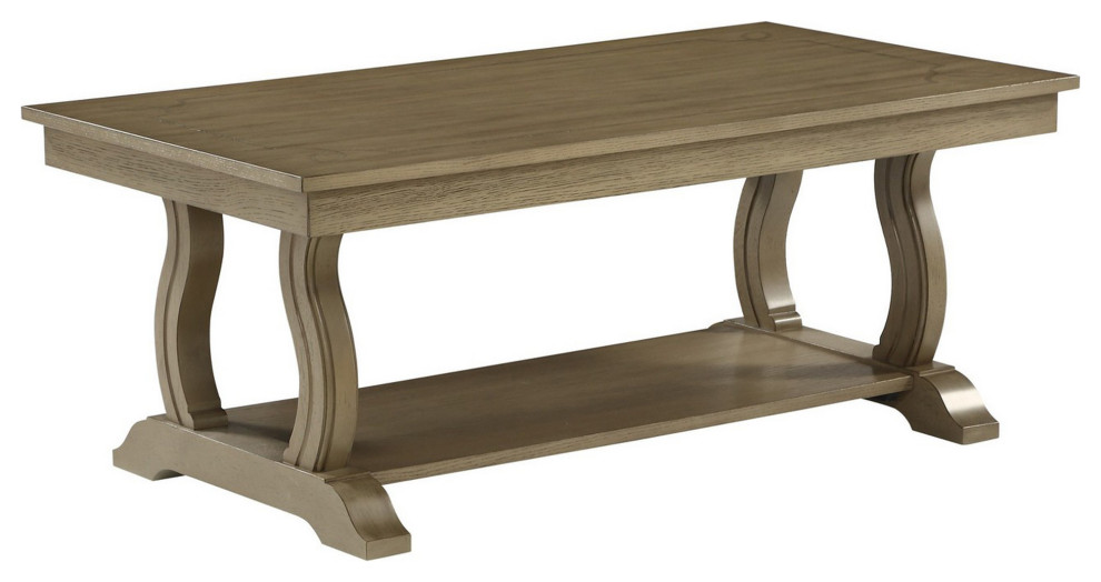 Rectangular Wooden Cocktail Table with Bottom Shelf and Trestle Base ...
