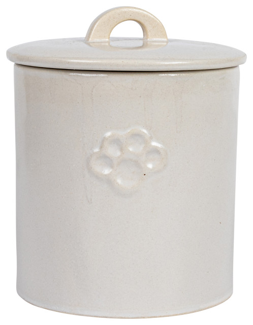 Round Debossed Stoneware Treat Canister With Paw Print, Reactive Glaze ...
