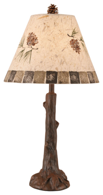Rust Tree Trunk Table Lamp With Pine Cone and Blocks Shade - Rustic ...