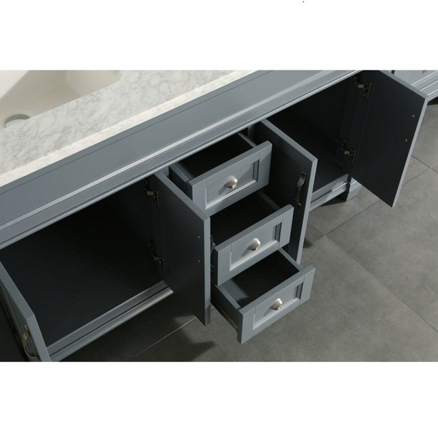 Hudson 61" Gray Vanity With Carrara Marble Top and 65" Linen Cabinet ...