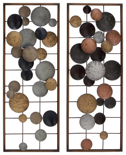Set of 2 Multi Colored Metal Contemporary Abstract Wall Decor, 11"x29 ...