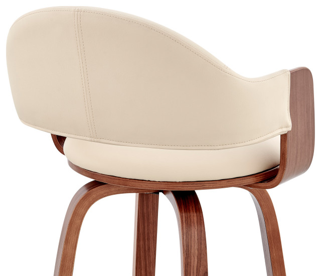 30" Rich Cream Faux Leather Walnut Wood Bar Stool - Midcentury - Bar ...