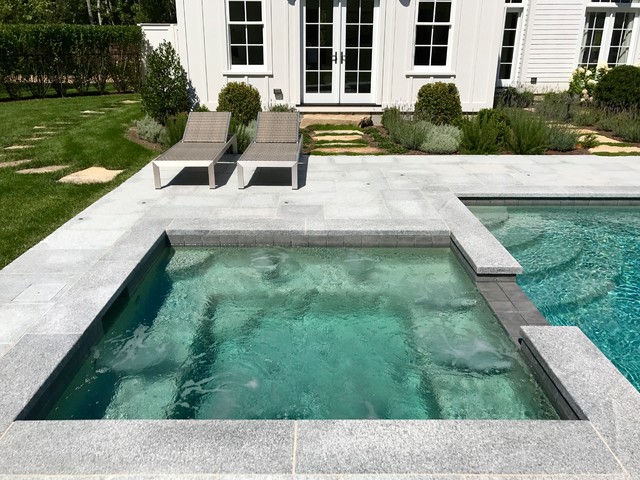 French Grey Pebble Sheen w/ Rodio Tile and Grey Granite Patio - Bord de ...