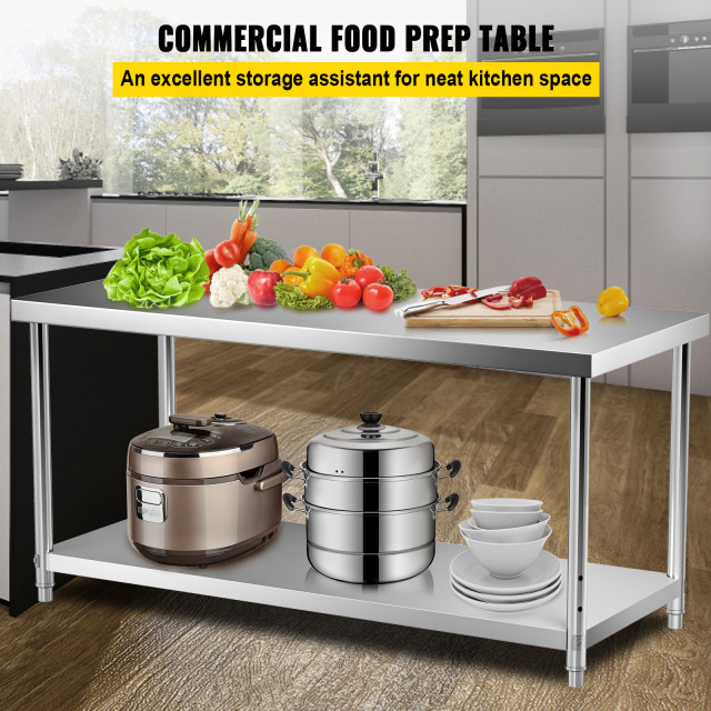 VEVOR Stainless Steel Work Prep Table Commercial Food Prep Table ...