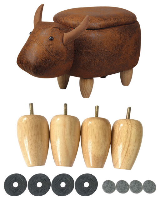 Brown Buffalo Cow Animal Ottoman Storage Faux Leather Foot Stool ...