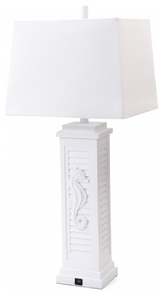 Set of 2 White Seahorse Shutter Base Table Lamps - Beach Style - Lamp ...