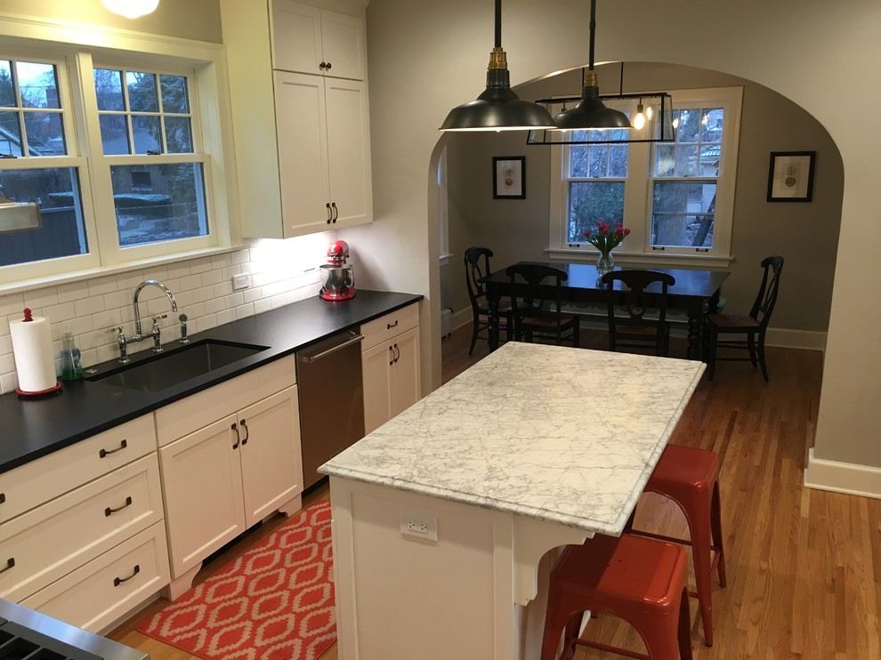 Finished kitchen reveal - classic white, black, brass & marble | Houzz ...