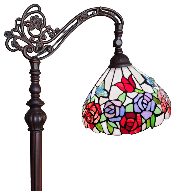 Tiffany Style Rosette Reading Floor Lamp, 62" Tall - Victorian - Floor ...