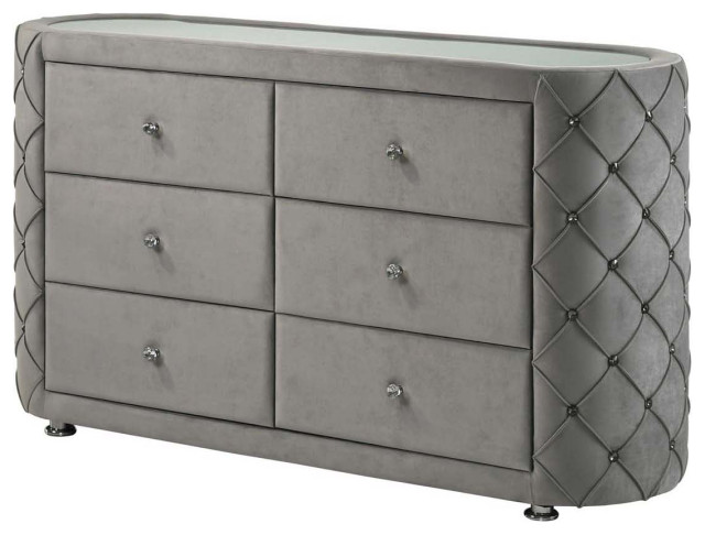 Velvet Upholstered With Button Tufting, Grey - Transitional - Dressers ...