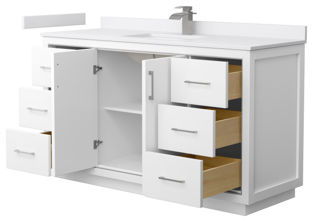 Icon 60" Single Vanity, White, White Cultured Marble Top, Nickel Trim ...