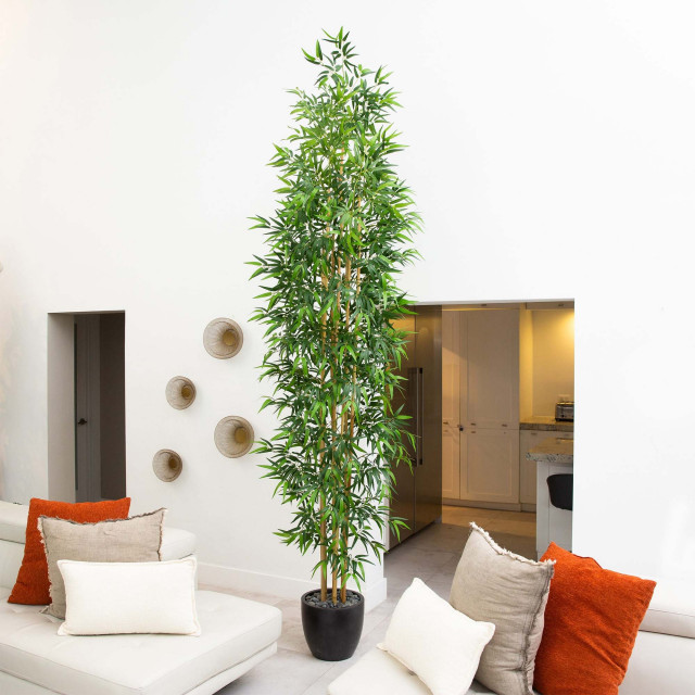 Artificial Bamboo Tree With Real Bamboo Trunks, 11ft - Tropical ...