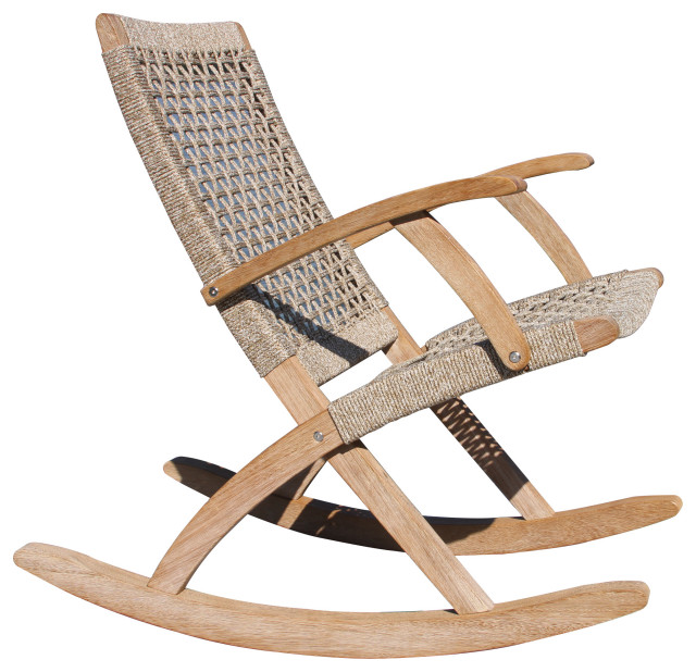 Eucalyptus and Rope Rocking Chair - Beach Style - Outdoor Rocking ...