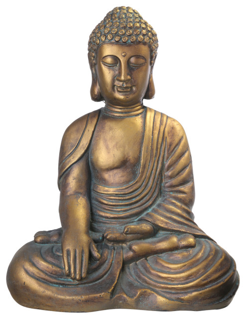 Fiberstone Meditating Buddha Figurine in Bhumisparsa Mudra, Distressed ...