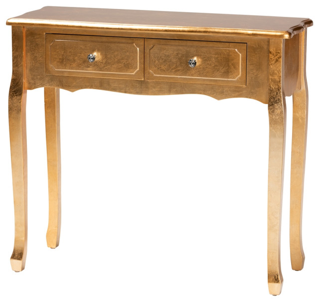 Classic and Traditional Gold Finished Wood 2-Drawer Console Table ...