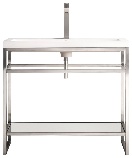 Boston 39.5" Stainless Steel Sink Console, White Glossy Resin ...