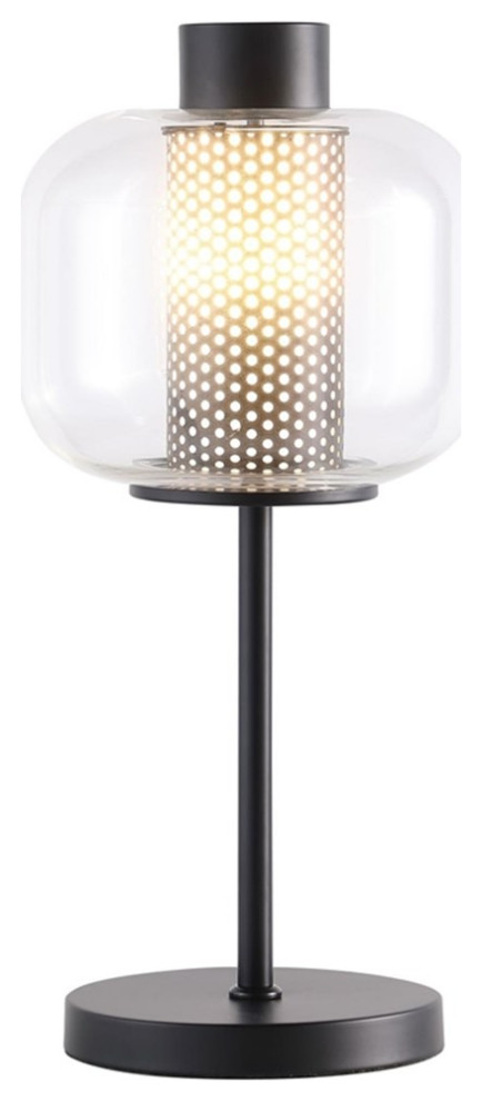Coaster Ingrid Modern Metal & Glass Shade Bedside Table Lamp in Black ...