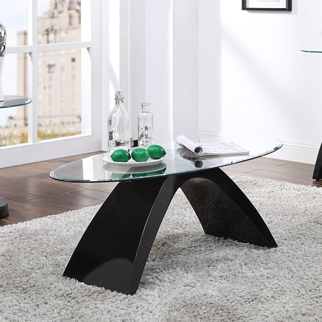 Contemporary Glass Top Coffee Table with High Gloss Curved Abstract ...