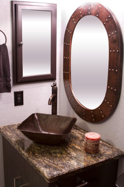 MFO3526-RI, 35" Hand Hammered Oval Copper Mirror with Hand Forged Rivets - Rustic - Wall Mirrors ...