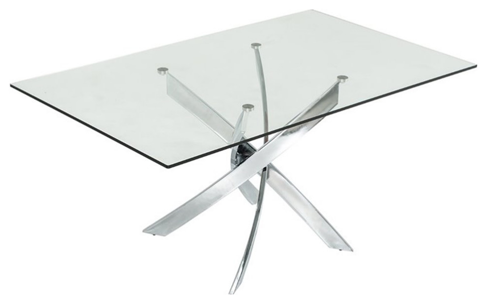Modrest Pyrite Rectangular Modern Metal & Glass Dining Table in Silver ...