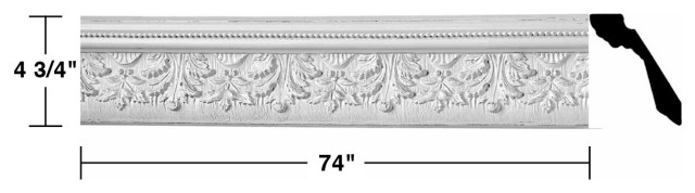 Cornice White Urethane Leaf Ornate Design 6 Pieces Totaling 444" Length ...