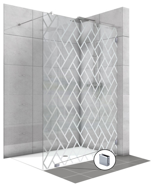 Fixed Glass Shower Screen with Decorative Frosted Sandblasted Design, 27-1/2" X 75 ...