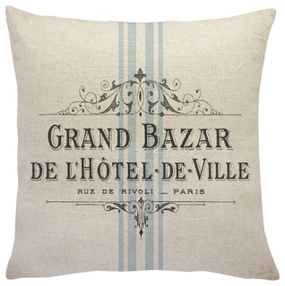 French Grain Sack Linen Throw Pillow - French Country - Decorative ...