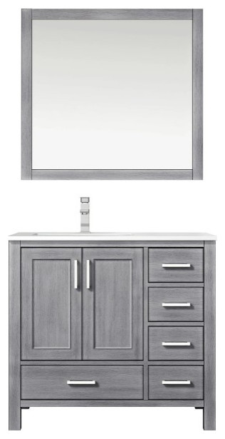Jacques 36" Distressed Grey Single Sink Vanity with Quartz Top ...