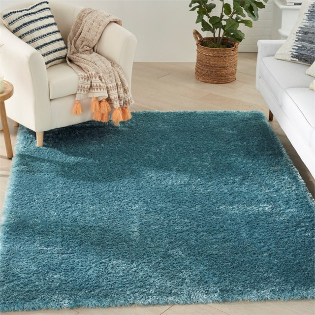 Nourison Home Luxurious Shag 8' x 10' Fabric Aqua Blue Shag Indoor Rug ...