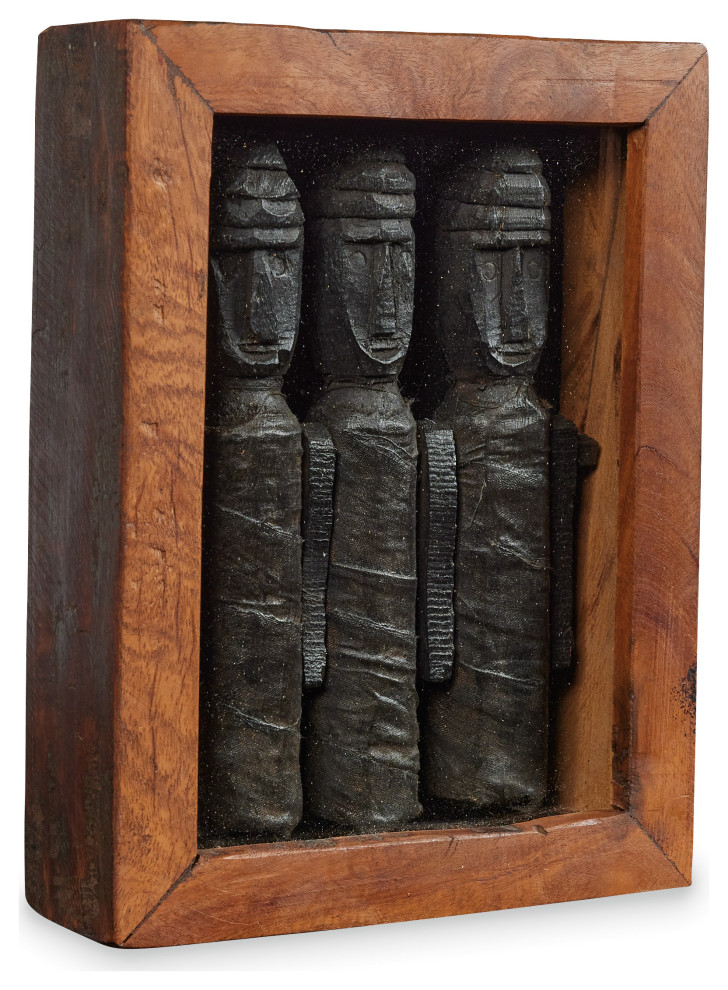 Pair Of 3 Pieces Wooden Puppets Decor With Wooden Frame And Glass ...