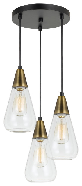 3 Conical Shaped Glass Pendant Lighting with Canopy and Brass Accent ...