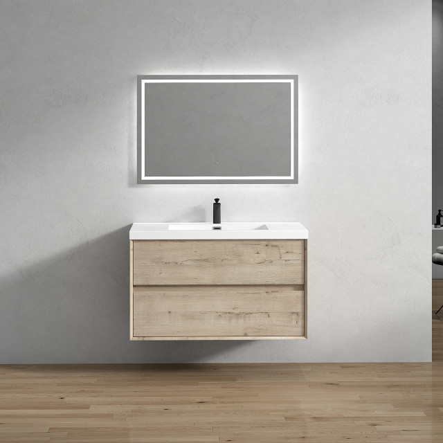 Kingdee Light Oak Wall Mounted Vanity With Reinforced Acrylic Sink, 42 ...