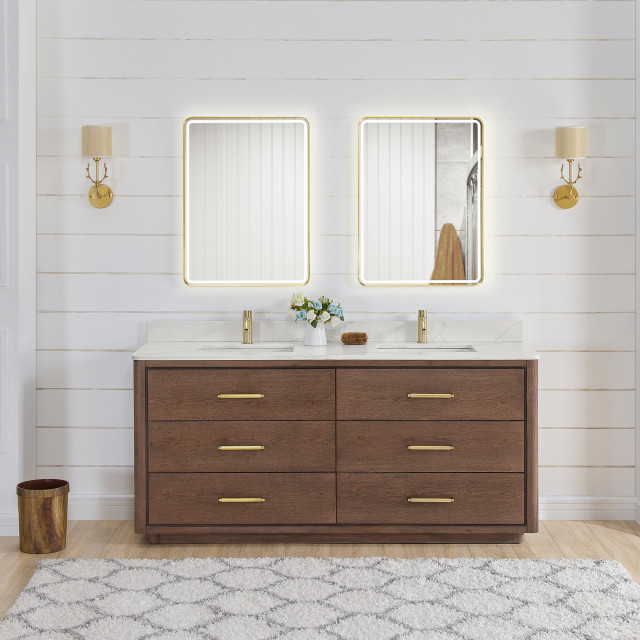 Porto Bath Vanity with White Quartz Stone Top, 72 in. - Transitional ...