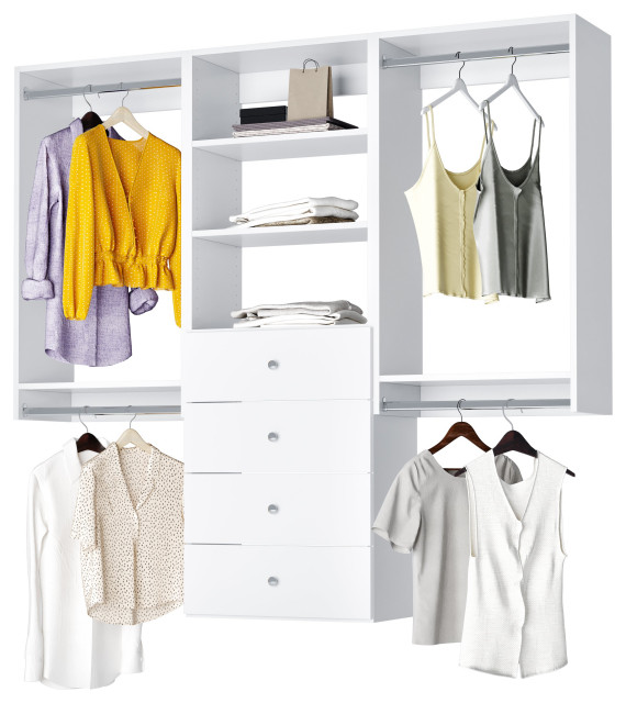 Modular Closet System Hanging Closet Organizer With Drawers 66"-96", 96 ...