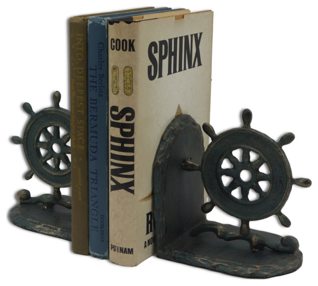 Vintage Nautical Ship Wheel Bookends Metal Cast Iron Pair - Rustic ...