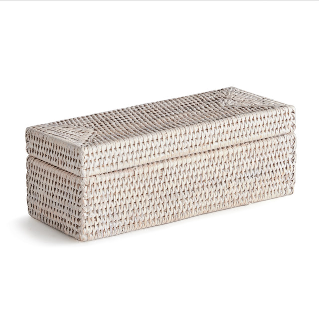 Burma Rattan 3-Compartment Lidded Box, Whitewash - Tropical ...