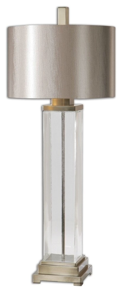 Contemporary Clear Glass Square Column Table Lamp 44 in Large Bronze ...