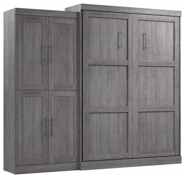 Bestar Pur 101" Engineered Wood Queen Murphy Bed with Wardrobe in Bark ...