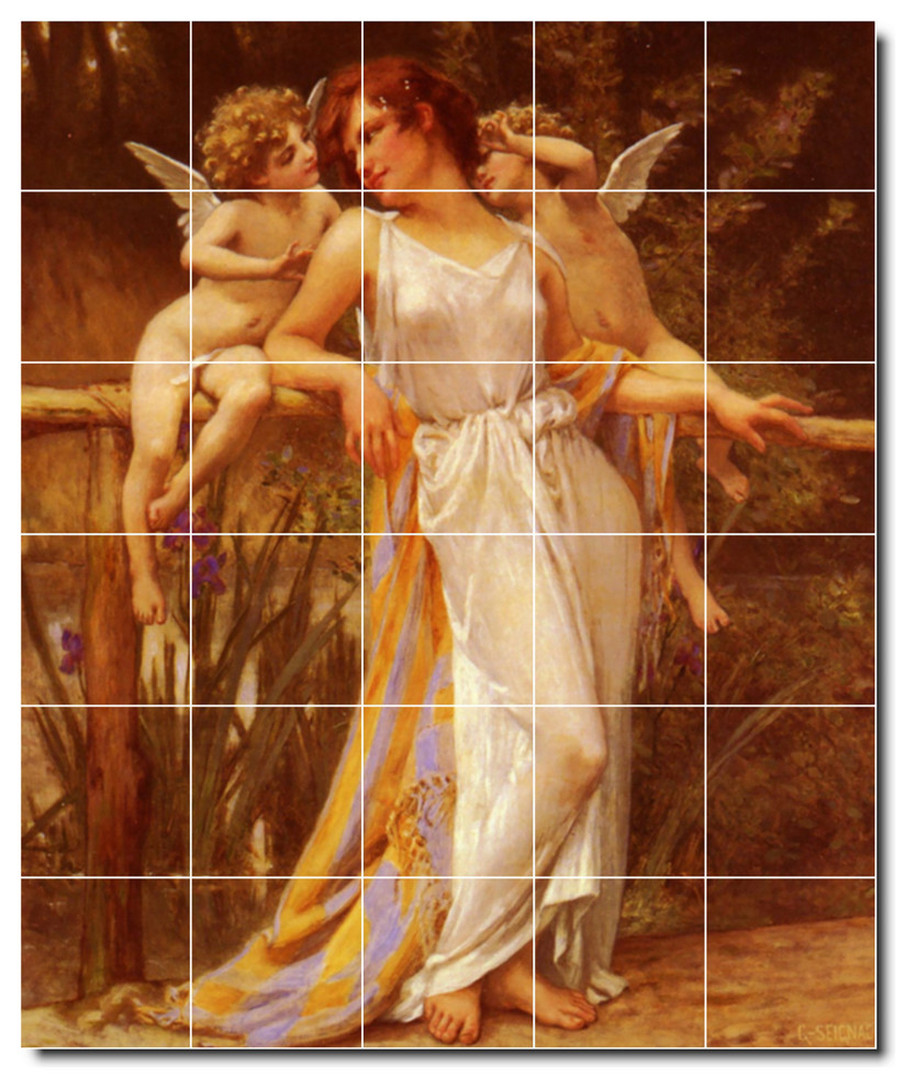 Guillaume Seignac Angels Painting Ceramic Tile Mural #27 - Traditional ...